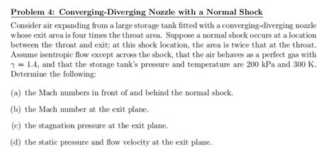 Solved Problem 4 Converging Diverging Nozzle With A Normal