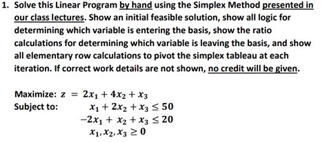 Solved Solve This Linear Program By Hand Using The Simplex Chegg Com