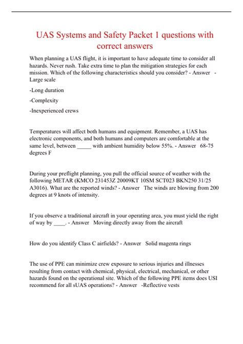 Uas Systems And Safety Packet 1 Questions With Correct Answers Usi