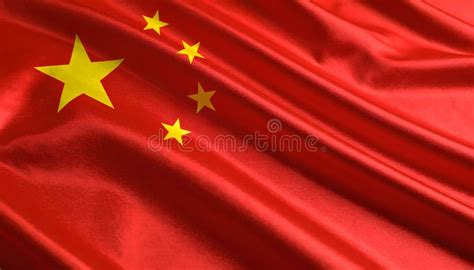 Close Up Of The Waving Flag Of China The Red Flag Realistic Fabric