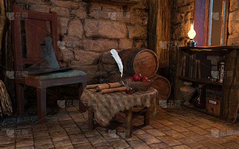 3d插图中世纪童话小屋