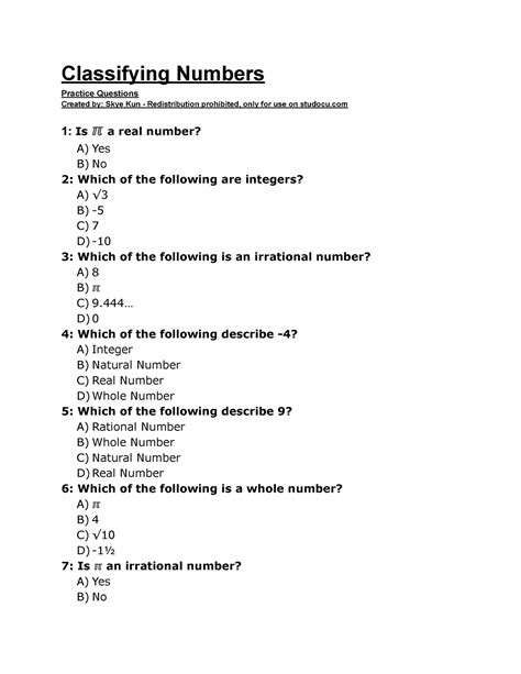 Classifying Numbers Practice 1 Classifying Numbers Practice Questions Created By Skye Kun