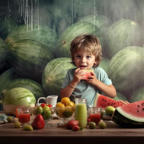 Garoto Comendo Fruta De Ver O Garoto Gosta De Comer Melancia Foto Premium