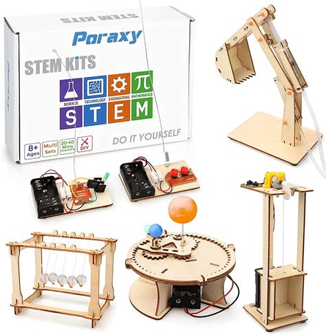 5 Set Stem Kit Wooden Building Kits Assembly 3d Puzzles Educational Diy Toys Science
