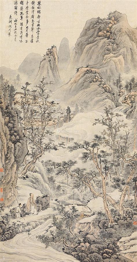 沈周疏林偶静坐幽吟当素秋 成化辛丑秋九月人物山水 立轴欣赏 明 沈周 14271509 字启南号石田白石翁玉田生有