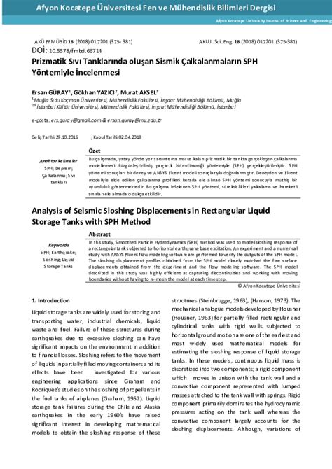 Pdf Analysis Of Seismic Sloshing Displacements In Rectangular Liquid