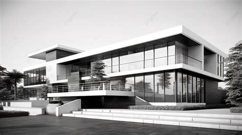 고급스러운 주택 디자인의 현대적인 흑백 맨션 3d 렌더링 아름다운 집 외부 외관 디자인 배경 일러스트 및 사진 무료 다운로드 Pngtree