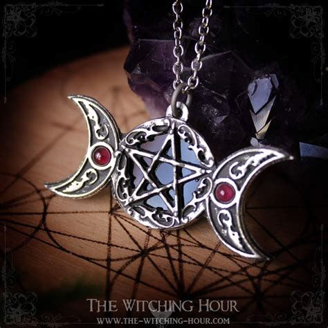 Triple Moon And Pentagram Pendant Samhain Night