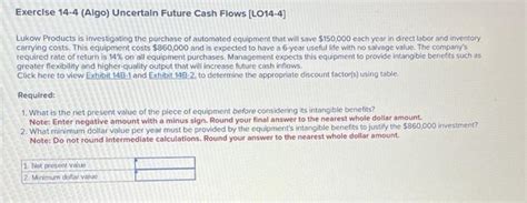 Solved Exerclse Algo Uncertain Future Cash Flows Chegg Com