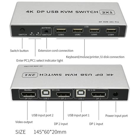 컨트롤러 듀얼 포트 1 아웃 Kvm 스위치 디스플레이 포트 Hdmi Usb 모니터 연결 안정적인 컴퓨터 8k 4k 60hz 컴퓨터 주변 장치