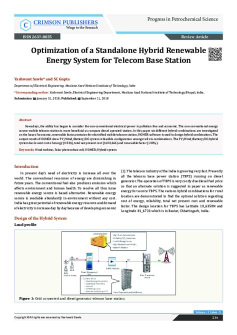 Pdf Optimization Of A Standalone Hybrid Renewable Energy System For Telecom Base Station