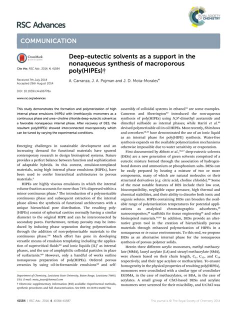 Pdf Deep Eutectic Solvents As Support In The Nonaqueous Synthesis Of