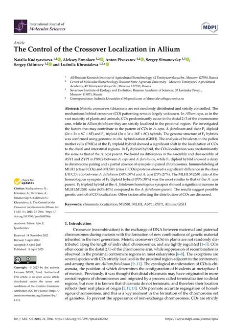 Pdf The Control Of The Crossover Localization In Allium