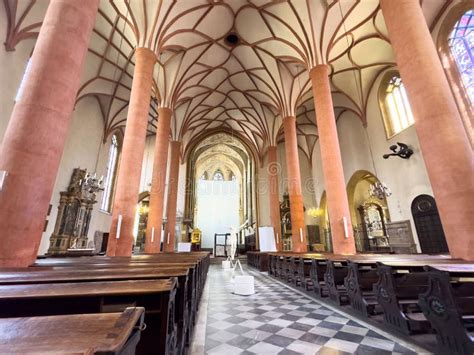 Gothic Cathedral Interior With Vaulted Ceiling And Stained Glass