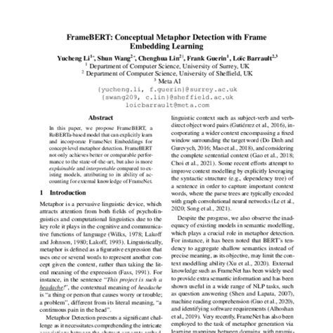 Framebert Conceptual Metaphor Detection With Frame Embedding Learning