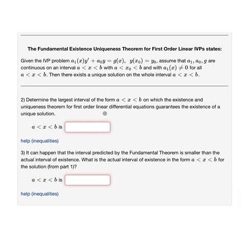 Solved The Fundamental Existence Uniqueness Theorem For