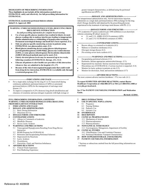 Extraneal Icodextrin Peritoneal Dialysis Solution Administer As A Single Daily Peritoneal