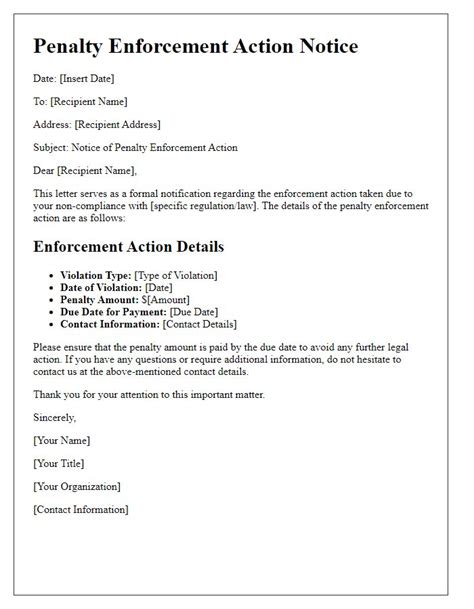 Letter Template For Penalty Enforcement Communication Free Samples In