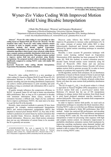Pdf Wyner Ziv Video Coding With Improved Motion Field Using Bicubic Interpolation