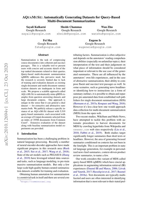 Pdf Aquamuse Automatically Generating Datasets For Query Based Multi