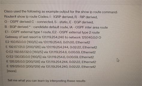 Solved Cisco Used The Following As Example Output For The Chegg Com
