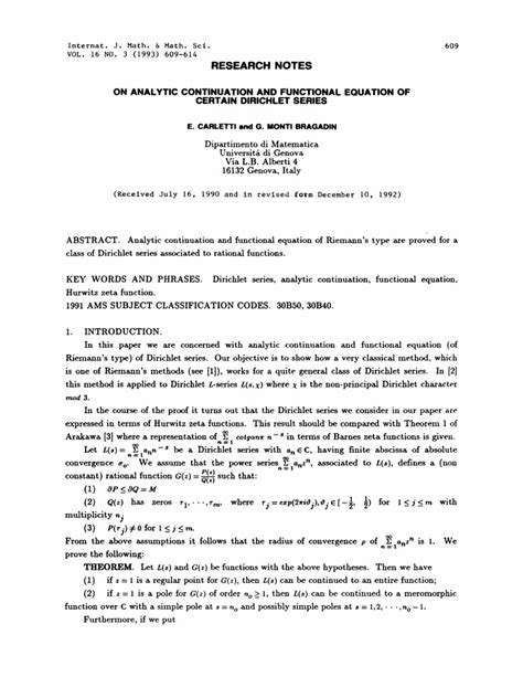 Analytic Continuation Dirichlet Series Pdf Mathematical Concepts