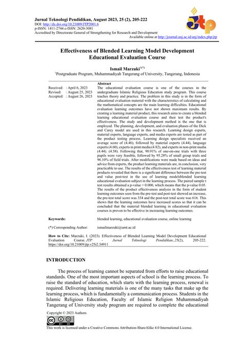 Pdf Effectiveness Of Blended Learning Model Development Educational
