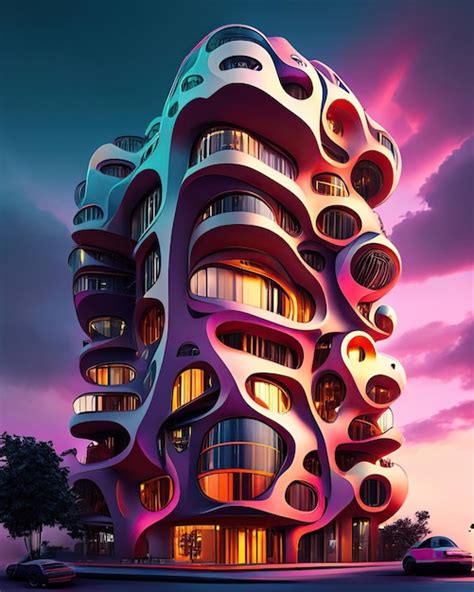 Premium Ai Image Psychedelic Astract Building Forms Surreal Unique Architecture Defying Reality
