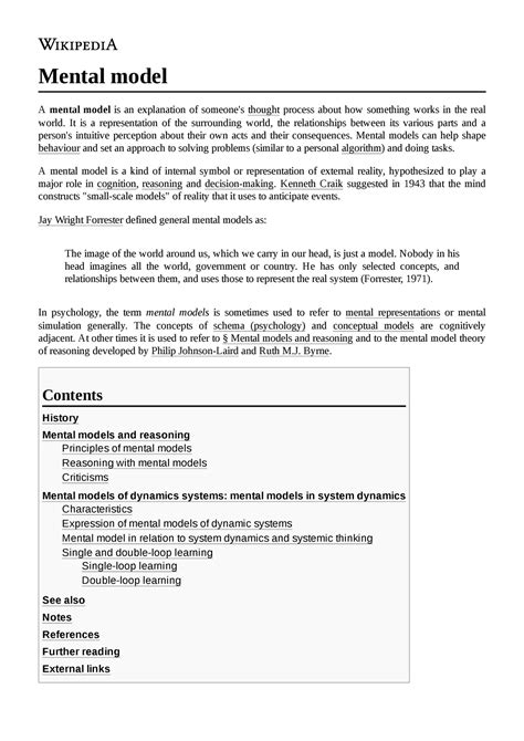 Mental Model It Is A Representation Of The Surrounding World The