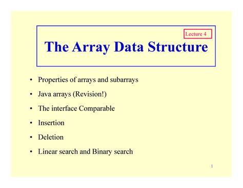 Lecture 4 Array P1 The Array Data Structure • Properties Of Arrays And Subarrays • Java Lecture 4 Array P1 The Array Data Structure • Properties Of Arrays And Subarrays • Java