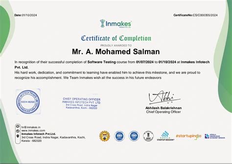 Mohamed Salman Amanulla On Linkedin Softwaretesting Inmakesinfotech Techjourney