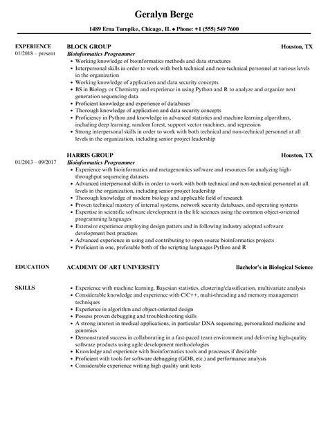 Bioinformatics Programmer Resume Samples Velvet Jobs