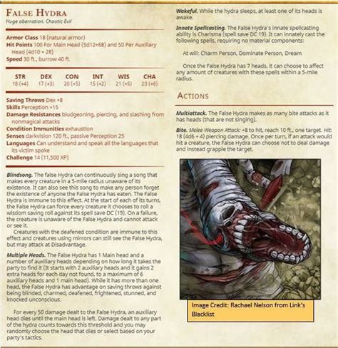 False Hydra Monster 5e Dnd Monsters Dnd 5e Homebrew Dnd Stats