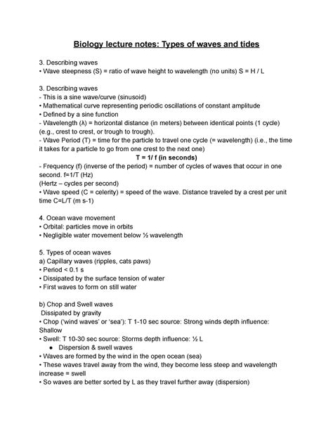 Biology Lecture Notes Types Of Waves And Tides Biology Lecture Notes Types Of Waves And Tides