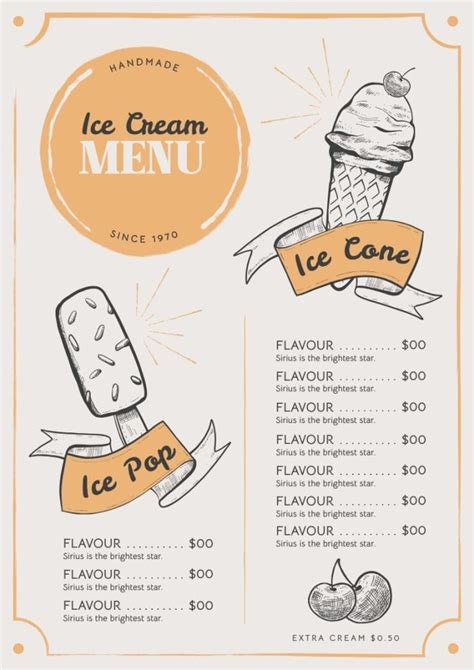 Customize This Vintage Hand Drawn Ice Cream Menu Ready Made Template