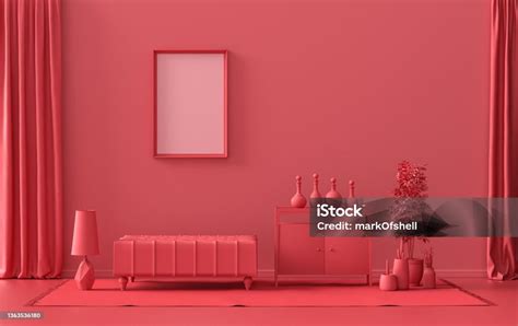 어두운 빨간색의 단일 프레임 갤러리 벽 가구와 식물이있는 적갈색 색상 흑백 플랫 룸 3d 렌더링 가정의 방에 대한 스톡 사진 및 기타 이미지 Istock