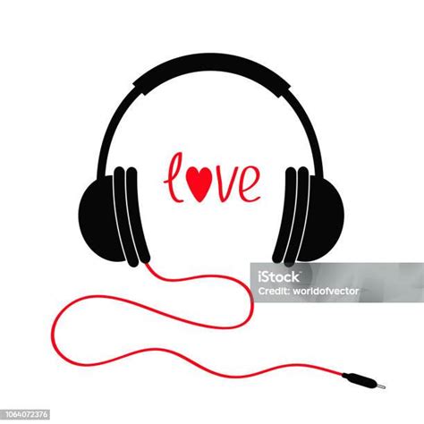 코드와 헤드폰입니다 사랑 카드입니다 빨간색 텍스트 심장입니다 평면 디자인 아이콘입니다 흰색 배경 격리 됨 가득 찬에 대한 스톡 벡터 아트 및 기타 이미지 Istock