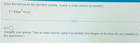 solved solve the formula for the specified variable leave