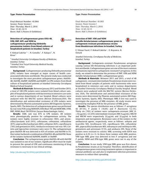 Pdf Detection Of Carbapenemase Genes Oxa 48 Vim Imp Kpc And Ndm In Carbapenemase Producing