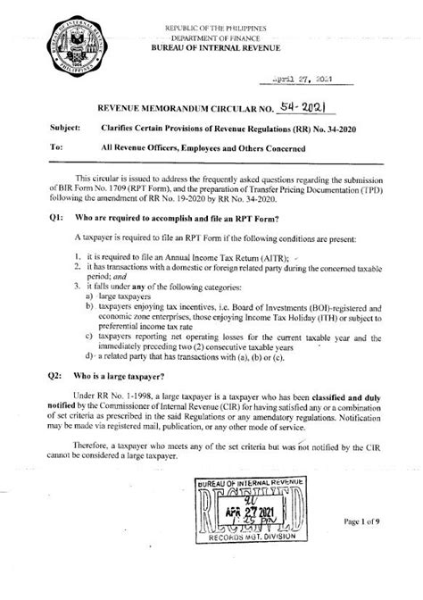 Clarifications On The Submission Of Bir Form 1709 And Preparation Of
