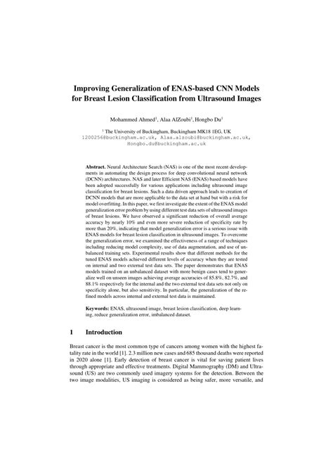 Pdf Improving Generalization Of Enas Based Cnn Models For Breast