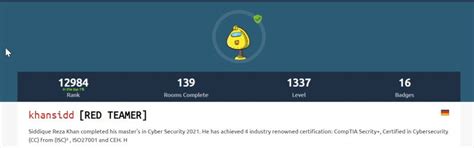 Siddique Reza Khan On Linkedin Cybersecurity Tryhackme Achievements