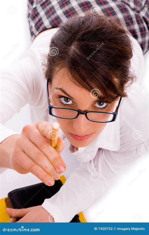 Female Student Pointing With Pencil Stock Image Image Of Pupil Adult
