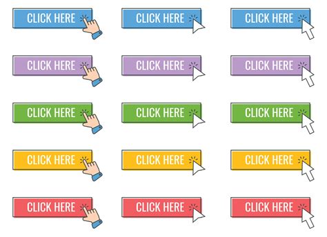 Click Cursor Icon With Click Here Button Vector Set Action Button With