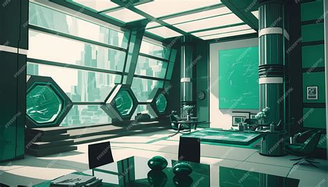 세련된 디자인의 녹색 색조 미래형 인테리어 디지털 아트 일러스트레이션 생성 Ai 프리미엄 사진