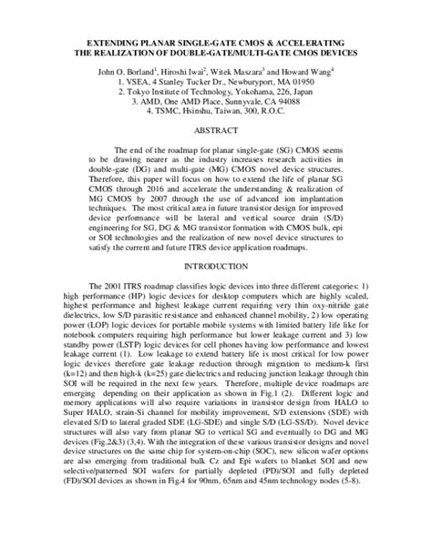 Pdf Extending Planar Single Gate Cmos And Accelerating The Realization Of Double Gate Multi Gate