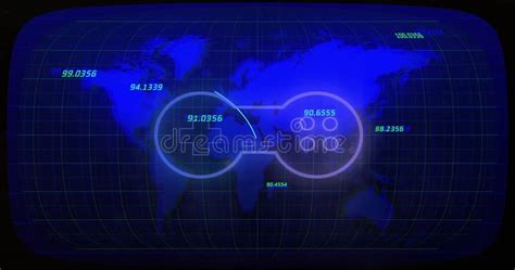 Game Controller And Coordinates Image Over World Map With Blue Grid