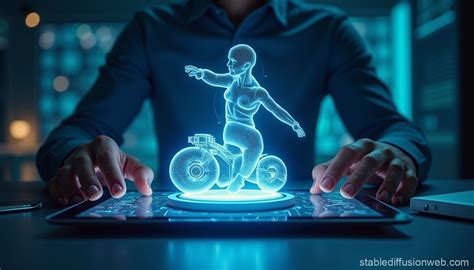 A Highly Realistic Scene Of A Futuristic Workspace Where A Person Interacts With A Glowing 3d