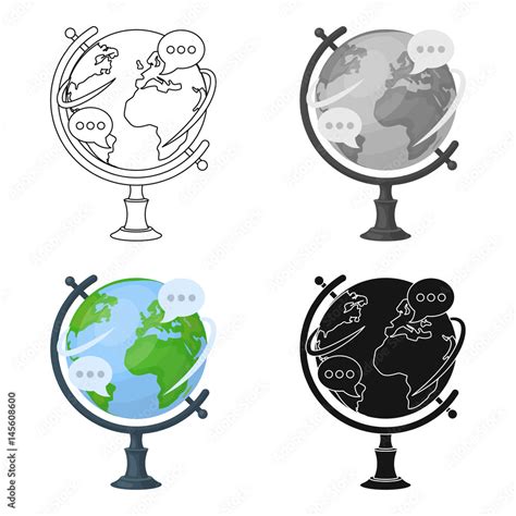 Globe Of Various Languages Icon In Cartoon Style Isolated On White