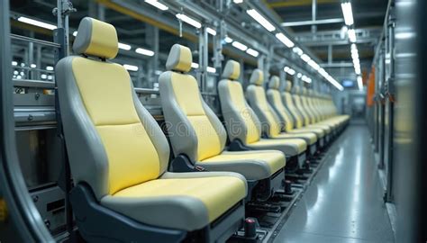 Automotive Factory Interior Rows Of Newly Manufactured Car Seats Seats